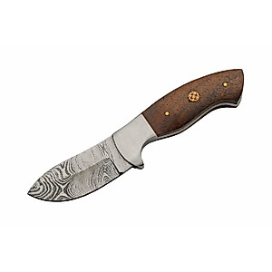 Mosaic Damascus Steel Blade | Wooden Handle 7.5" Hunting Knife