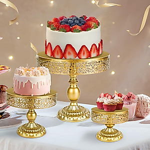 3-Pack Cake Stands, Round Metal Cupcake Stands for Dessert Table, Dessert Display Cake Stands, Brithday Wedding Party Celebration Dessert Cake Display Plates(Gold)