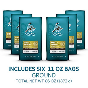 Caribou Coffee, Flavored Ground Coffee - Vanilla Hazelnut Dreamstate 66 Ounces (6 Bags of 11 Ounces)