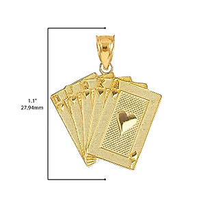 10K Yellow Gold Heart Suit Royal Flush Poker Hand Cards Pendant Charm