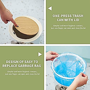 IBPNKFAZ89 Small Trash Can with Lid Watercolor Animals African Elephant with a Kid Sketch Garbage Bin Wood Waste Bin Press Cover Round Wastebasket for Bathroom Bedroom Kitchen 7L/1.8 Gallon