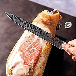 GRANDTIES Damascus Style Slicing Carving Knife - 10 Inch Full Tang High Carbon German Stainless Steel Brisket Kitchen Knives - Long Slicer & Carver - Ergonomic Pakkawood Handle - With Gift Box