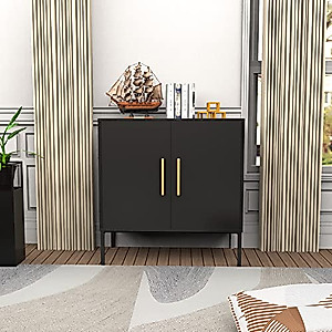 JOZZBY Storage Buffet Cabinet, Freestanding Sideboard with Double Doors, Modern Wooden Sideboard, Black Side Cabinets for Bedroom, Living Room, Kitchen, Office and Hallway