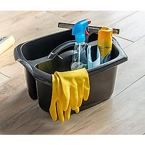 Addis Utility Cleaning Caddy with Twin Compartment and Handle, Black, 32 x 38.5 x 20 cm