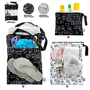 3pcs Waterproof Reusable and Washable Wet Dry Bag Baby Clothes Diaper Stroller Water Resistant Swimsuit Travel Toiletries Pouch Yoga Gym Laundry Shoe Beach Electronic Product Small Medium Large Cat