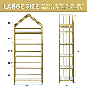 Tribesigns 5-Tier Bookshelf, 75 Inch Arched Faux Marble Bookcase Book Shelf, Modern Bookshelves Plant Stand Rack, Freestanding Display Shelf Organizer Rack for Living Room, Bedroom, White & Gold