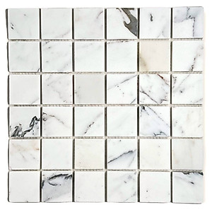 Tenedos Calacatta Gold Marble 2x2 Square Floor and Wall Tile Honed for Kitchen Backsplash| Bathroom| Fireplace Surround