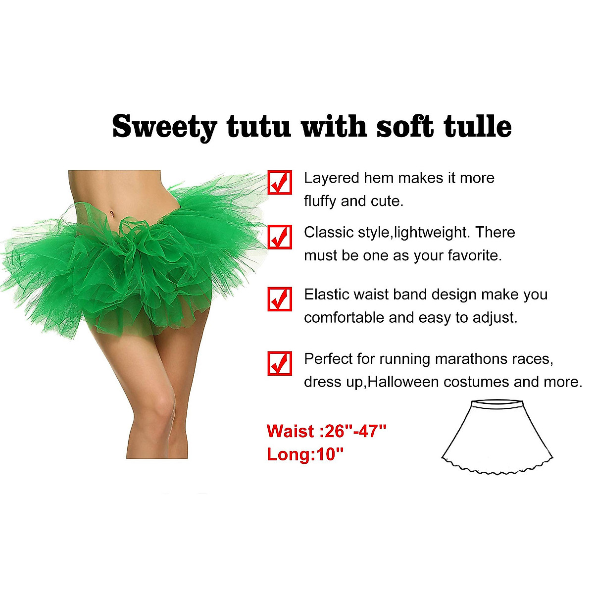 Simplicity Green Tutu Women's Dance Tutu Layered Organza Clubwear Mini Skirt Party Dress Green Tutu for Women, Sante Green