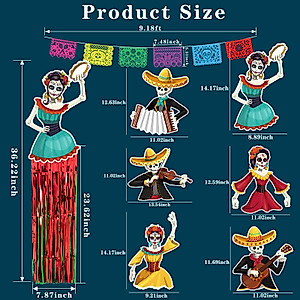 6Pcs Day of The Dead Decorations Sugar Skull Hanging Decor - Dia De Los Muertos Papel Picado Banner Mexican for Halloween Party Home Outdoor Decoration