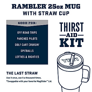 YETI Rambler 25 oz Tumbler with Handle and Straw Lid, Travel Mug Water Tumbler, Vacuum Insulated Cup with Handle, Stainless Steel, Navy