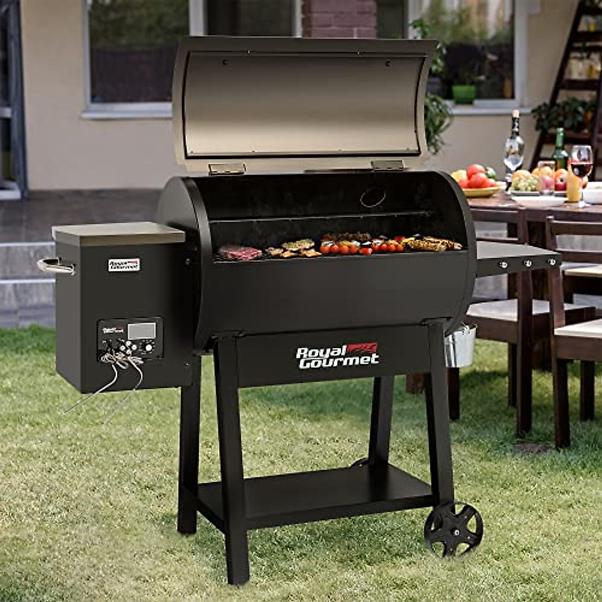 Royal Gourmet PL2032 Wood Pellet Grill on Clearance with Intelligent Digital Control System & Auto-Feed System, 786 Square Inches of Cooking Area, Bronze