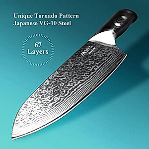 MOFFTI Damascus Chef Knife 8", Japanese VG-10 Stainless Steel Damascus Knife, Razor Sharp Kitchen Knife, Well-Balanced Japanese Knife, Aviation Material Handle, Gift Box Anti-rust Anti-dull Full Tang