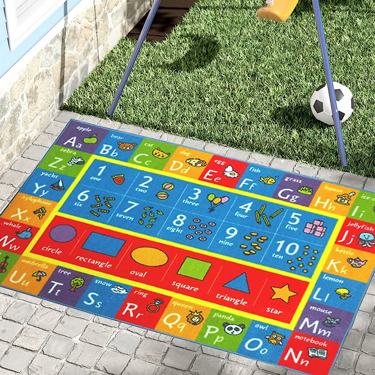 KC Cubs ABC Alphabet, Numbers & Shapes Educational Learning & Fun Game Play Area Rug for Kids Bedroom, Toddler Classroom and Baby Playroom