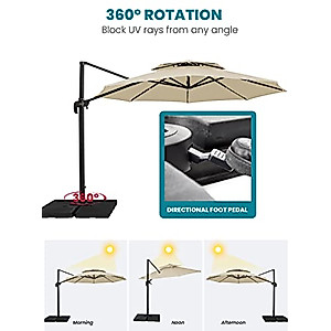 JEAREY 9FT Cantilever Patio Umbrellas Double Top Outdoor Umbrella Heavy Duty Offset Sun Umbrella with Umbrella Cover for Garden, Deck, Backyard and Pool, Beige