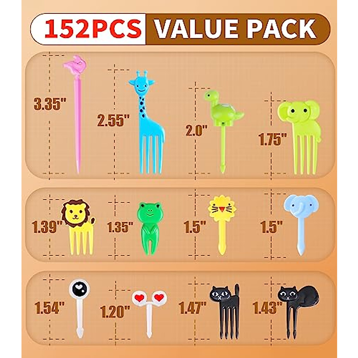 152PCS Food Picks for Kids, SEANSDA Fun Kids Food Picks for Picky Eaters, Cute Animal Fruit Toothpicks, Reusable Toddler Food Pick, Kids Lunch Accessories for Bento Box - BPA Free