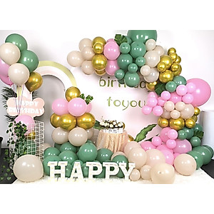 Sage Green Pink Balloon Garland Kit, Olive Green Pastel Pink Metallic Gold Sand White Balloon for Wedding Bridal Shower Girl Birthday Engagement Jungle Woodland Party Safari Baby Shower Decorations