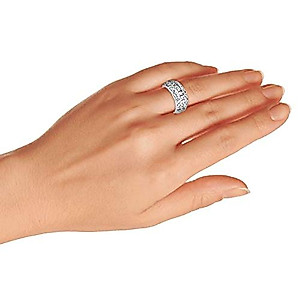 Bling Jewelry Art Deco AAA Cubic Zirconia Half Eternity Channel Set Princess Cut CZ Dome 3 Row Wide Statement Wedding Band Ring For Women .925 Sterling Silver Comfort Fit 8MM