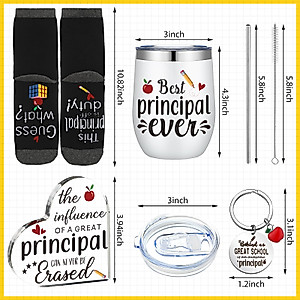 FoldTier 5 Pcs School Principal Appreciation Gifts for Women Men 12oz Principal Tumbler with Lid and Straw Principal Socks Stainless Steel Keychain Acrylic Heart Sign Gift Box for Principal Gifts