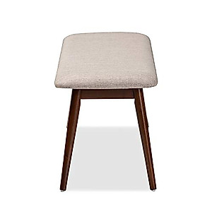 Baxton Studio Flora Mid-Century Modern Light Grey Fabric Upholstered Walnut Finished Wood Dining Bench