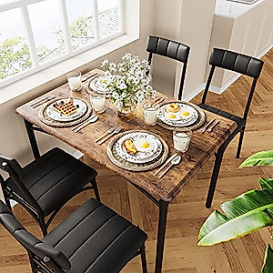 Amyove Kitchen Dining Room Table Set for 4 with Upholstered Chairs, Rustic Brown