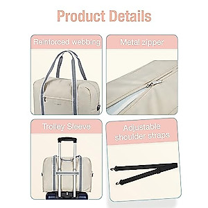 For Spirit Airlines Personal Item Bag 18x14x8 BAGSMART Foldable Travel Duffel Bag Tote Weekend Overnight Bag Carry on Luggage for Women and Men(Beige)