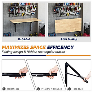 Ultrawall 48" Wall Mounted Folding Workbench, Heavy Duty Foldable Work Table, Collapsible Desk for Workshop, Garage, Office, Home, Holds Up to 550 lb