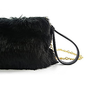 ZOSCGJMY Evening Faux Fur Handbags for Women Furry Fluffy Fuzzy Bags Purse Crossbody Shoulder Strap (Black)