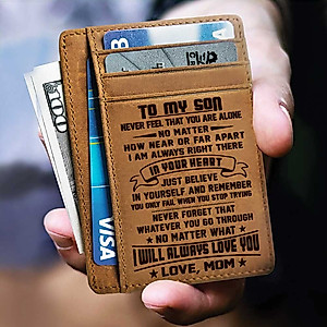 DOPTIKA Fathers Day Birthday Gifts For Men, Graduation Gifts For Son From Mom, Teen Boy Gifts For Young Men, To My Son Engraved Leather Wallet, Mens Wallets Leather, Slim Minimalist Wallets For Men