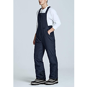 TSLA Men's Winter Snow Bibs, Waterproof Insulated Snowboard Overalls, Ripstop Windproof Ski Pants, Winter Ski Snow Overall Charcoal Blue, Large