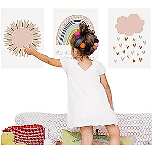 BIKCZEWIN Unframed Wall Art Prints Boho Rainbow Clouds Sun Canvas Painting Room Decor for Kids Girl Home Bedroom Classroom School Nursery Decorations