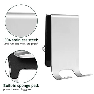 JiGiU Over Shower Glass Door Hook, 4 Pack Over Door Hooks for Shower Door Silver 304 Stainless Steel Rack Hooks Brushed Nickel Over The Door Hanging Shower Squeegee Hook No Drill for Bathroom