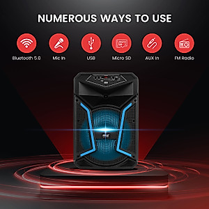 Pyle Portable Bluetooth PA Speaker System - 800W Outdoor Bluetooth Speaker Portable PA System w/ Microphone In, Party Lights, MP3/USB, FM Radio, Rolling Wheels - Mic, Remote - Pyle PPHP122SM,Black