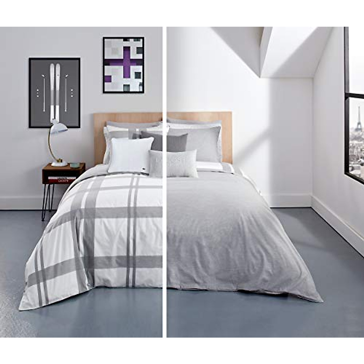 Lacoste Baseline Comforter Set, Full/Queen, Micro Chip/White