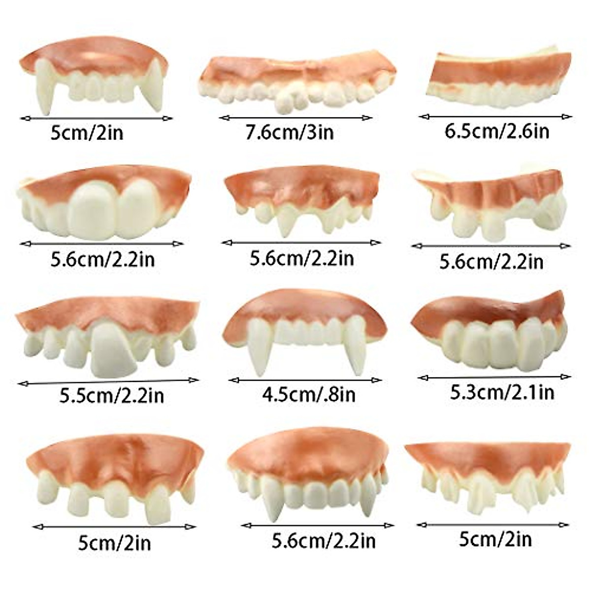 Marrywindix 12 Pieces Gnarly Teeth Gag Teeth Ugly Fake Teeth Vampire Denture Teeth for Halloween Costume Party Favors Photos Props (12 Styles)
