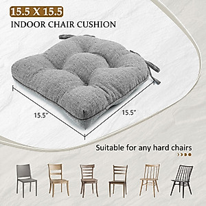 LOVTEX Kitchen Chair Cushions Set of 4, Non-Slip Chair Cushions for Dining Chairs, Shredded Memory Foam Chair Pads with Ties, Tufted Dining Chair Cushions, 15.5" x 15.5", Light Grey