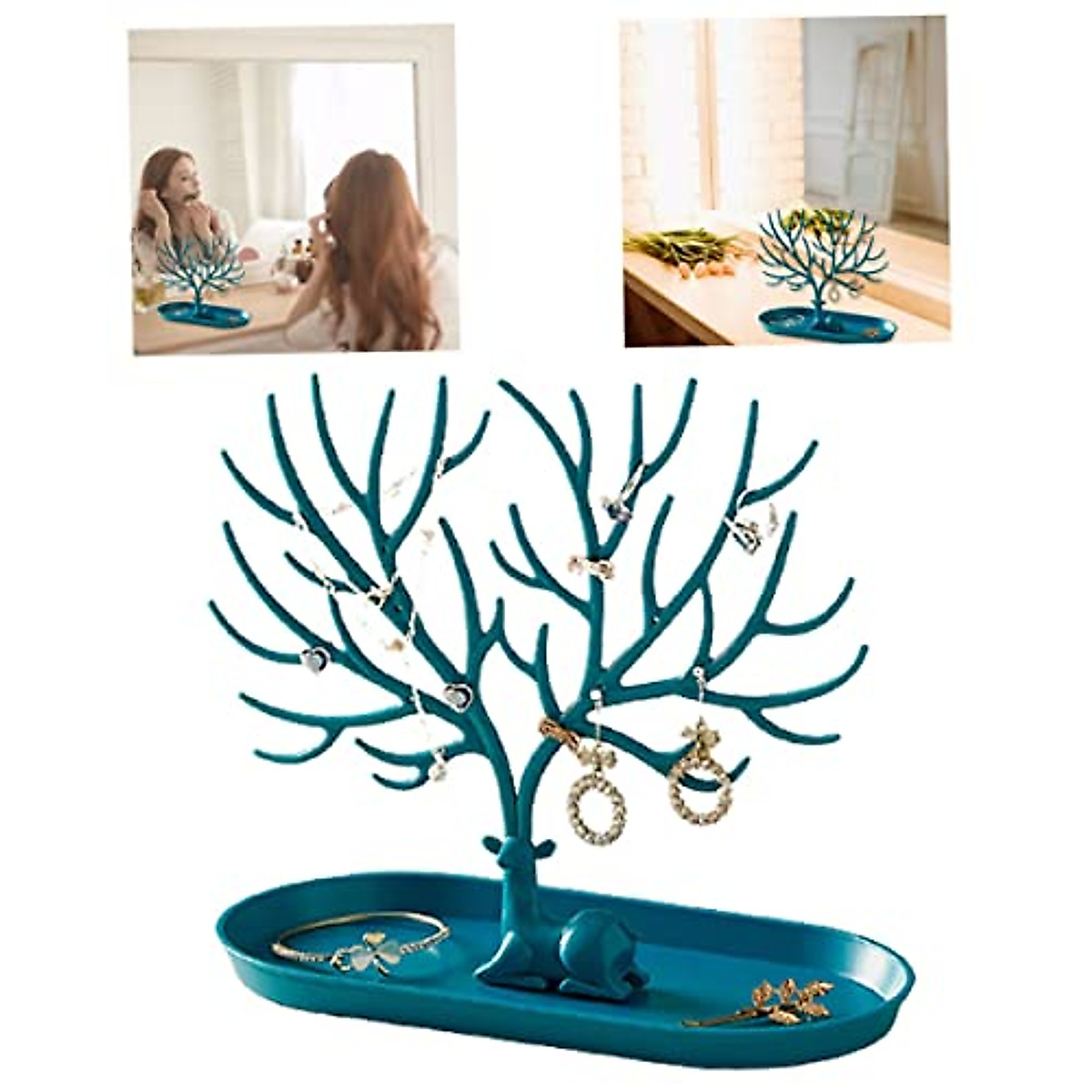 MILEVO Jewelry Display Stand Antler Tree Earrings Bracelets Rack Jewelry Storage Holder with Tray,Drawer Organizers