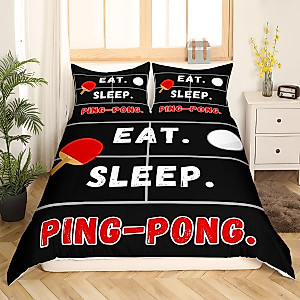 Feelyou Kids Ping Pong Duvet Cover Cool Sport Theme Bedding Set for Boys Teens Eat Sleep Ping Pong Decor Comforter Cover Set Ball Games Quilt Cover Room 2Pcs Twin Size,Zipper