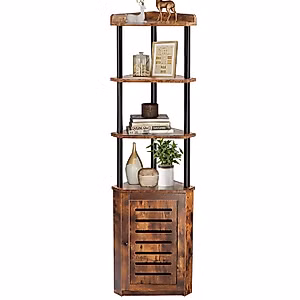Timberer Corner Shelf with Storage, 74.2" Tall Corner Cabinet with Shelves, 6-Tier Corner Bookshelf, Freestanding Corner Storage Stand, for Living Room, Rustic Brown
