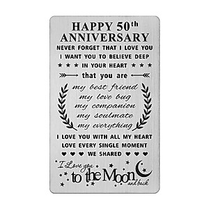 Jzxwan 50 Year Anniversary Card Gifts for Wife from Husband, Happy 50th Anniversary Wallet Card Gift for Wifey Women, Female 50 Years of Marriage Present for Couple