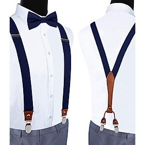 Elastic Adjustable Navy Blue Suspenders and Bow Tie Set for Men Wedding (0103-02)