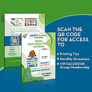 Clear Sticker Paper - Vinyl Full Sheet Label - Weatherproof - for Inkjet and Laser Printers - 10 Premium 8.5 x 11 Inch Clear Printable Sticker Paper - Tear Resistant- Includes Online Design Software's