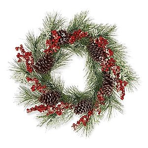 Glitzhome Christmas Artificial Wreath with Berry Pinecone for Front Door and Wall, 24" D