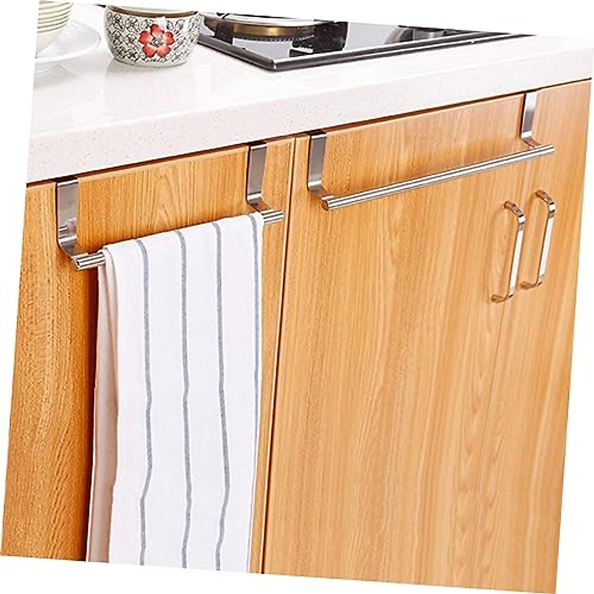 Anneome 2pcs Stainless Steel Rack Towel Rack Towel Holder Stand Towel Stand Kitchen Towel Hanger Towel Storage Rack Towel Hanger Over Cabinet Bath Towel Rod Bathroom Accessories Silver