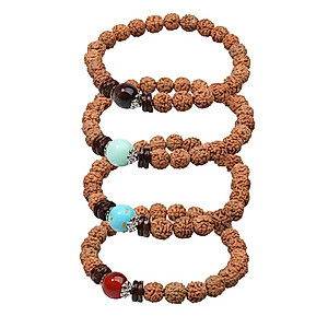 4pcs Rudraksha Seeds Buddha Yoga Bracelets Set Handmade Beaded Meditation Wrist Stretch Charm Bracelet for Women Men