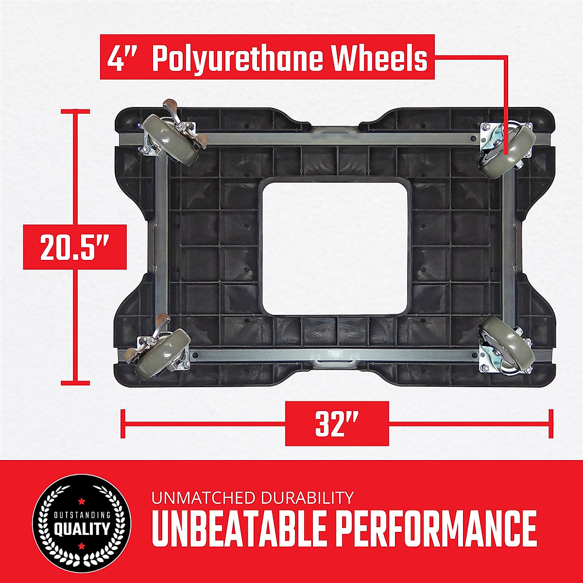 SNAP-LOC, Heavy Duty Moving Dolly 4 Wheels, 1,500 lb with Panel Bars, 4 Inch Casters, Dollies for Moving Cargo, E Strap Attachment Included, Black