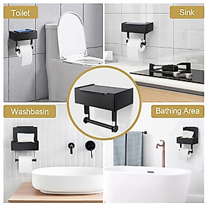 Beileqi Matte Black Toilet Paper Storage Holder with Shelf for Wet Wipes, Sanitary Tampon, Trash Bags, Bathroom Wipes Holder Accessory Space Saver and Organizer