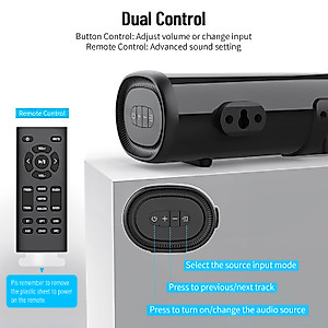 littoak Small Sound Bar for TV, Soundbar with Bluetooth 5.0/HDMI/Optical/USB/AUX/Coax Connection, 50 Watt 16 Inch Soundbars for Home Theater, Wall Mountable (SE04)