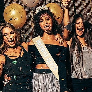 CAVETEE Birthday Queen Tiara and Sash- Birthday Tiara and Sash Birthday Party Favors Birthday Decorations for Women（Multi Color Letter）