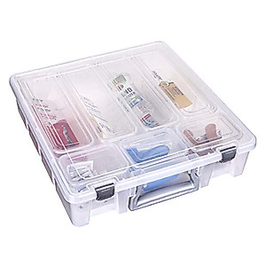 AB Designs 6967ABD Super Satchel with 9 Mixed Bins Inside Stackable Home Storage Organization Container, Clear with Sliver Latches and Handle, w/Long