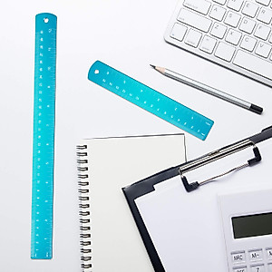 Stainless Steel Ruler and Metal Rule Kit with Conversion Table (Blue, 12 Inch, 6 Inch)
